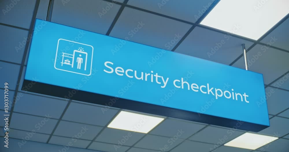 Modern International Airport Terminal: Bright LED Blue Security ...