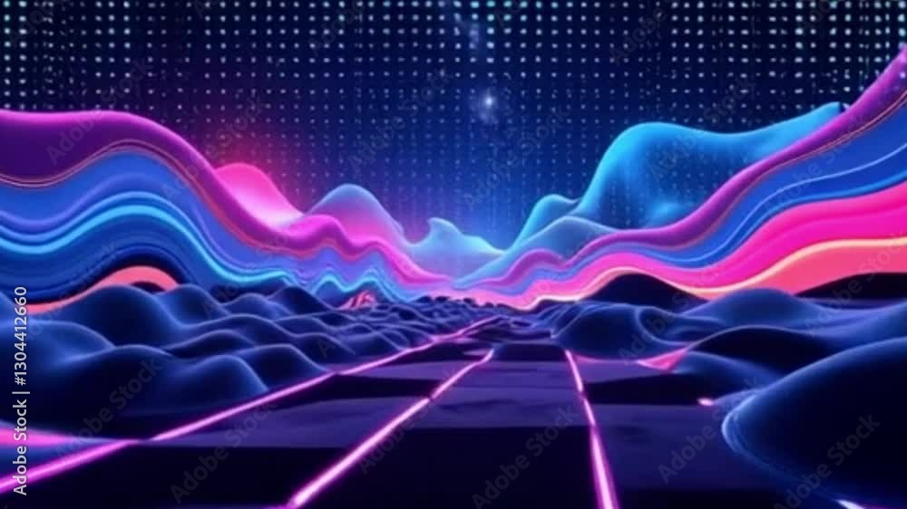 retro abstract motion, seamless looping animation, neon wave pattern ...