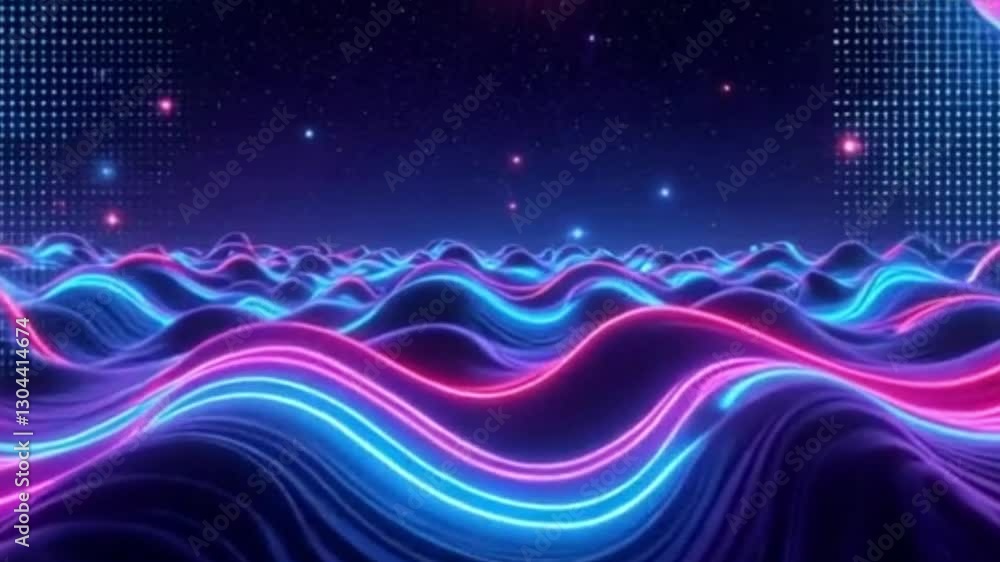 retro abstract motion, seamless looping animation, neon wave pattern ...