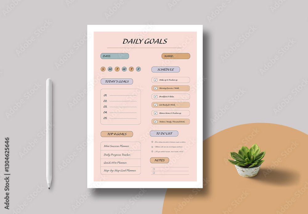 Daily Goals Template Layout Stock Template | Adobe Stock