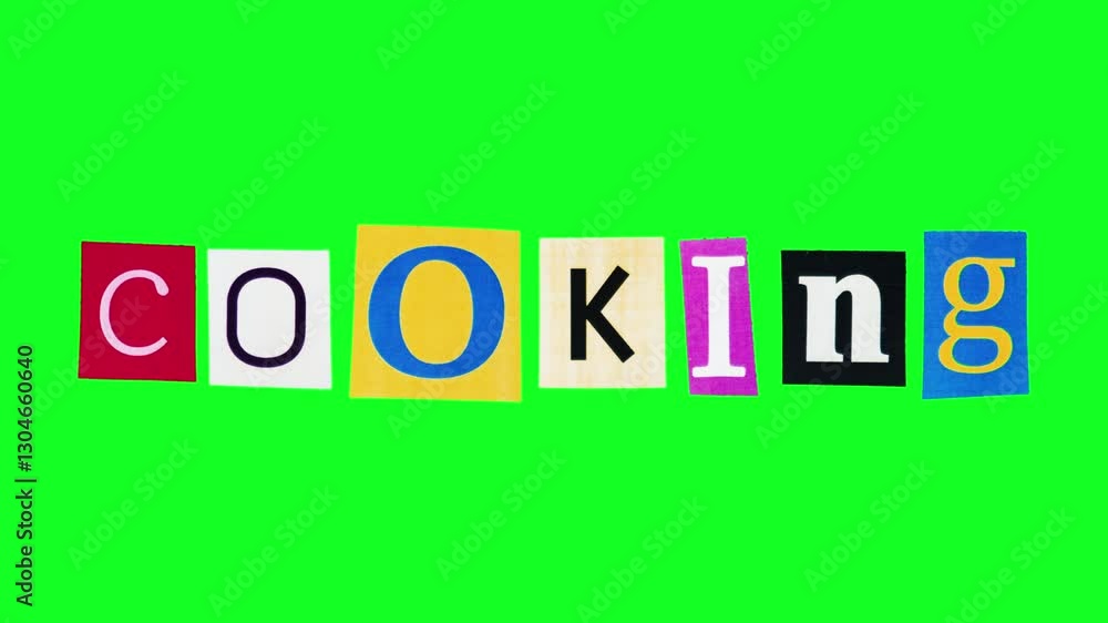 Isolated word cooking in cartoon style stop motion animation made of ...
