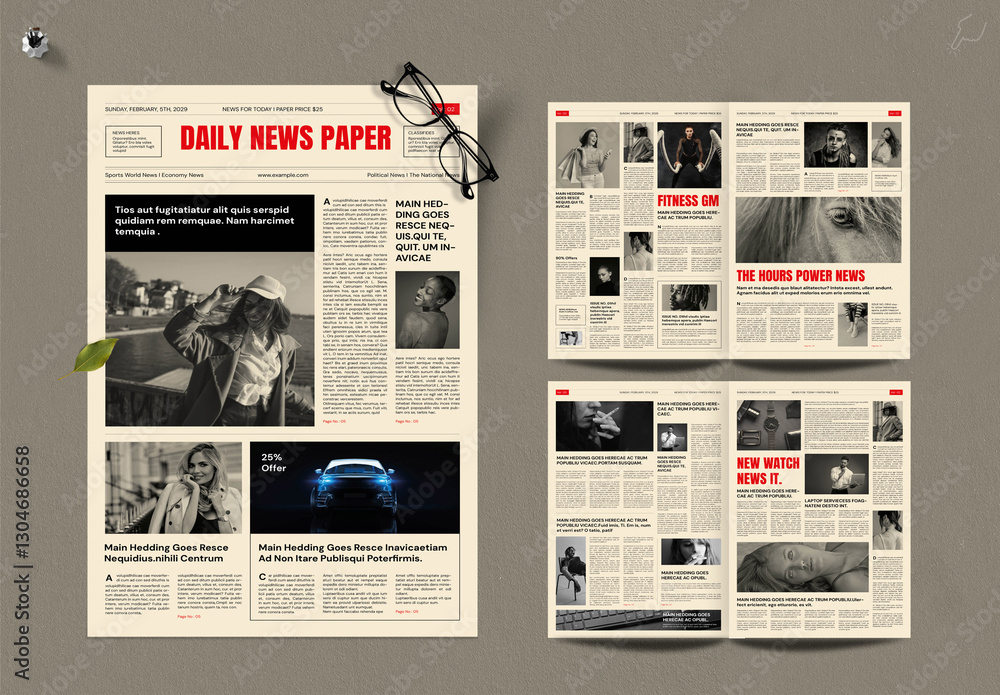 Vintage Newspaper Layout Stock Template | Adobe Stock