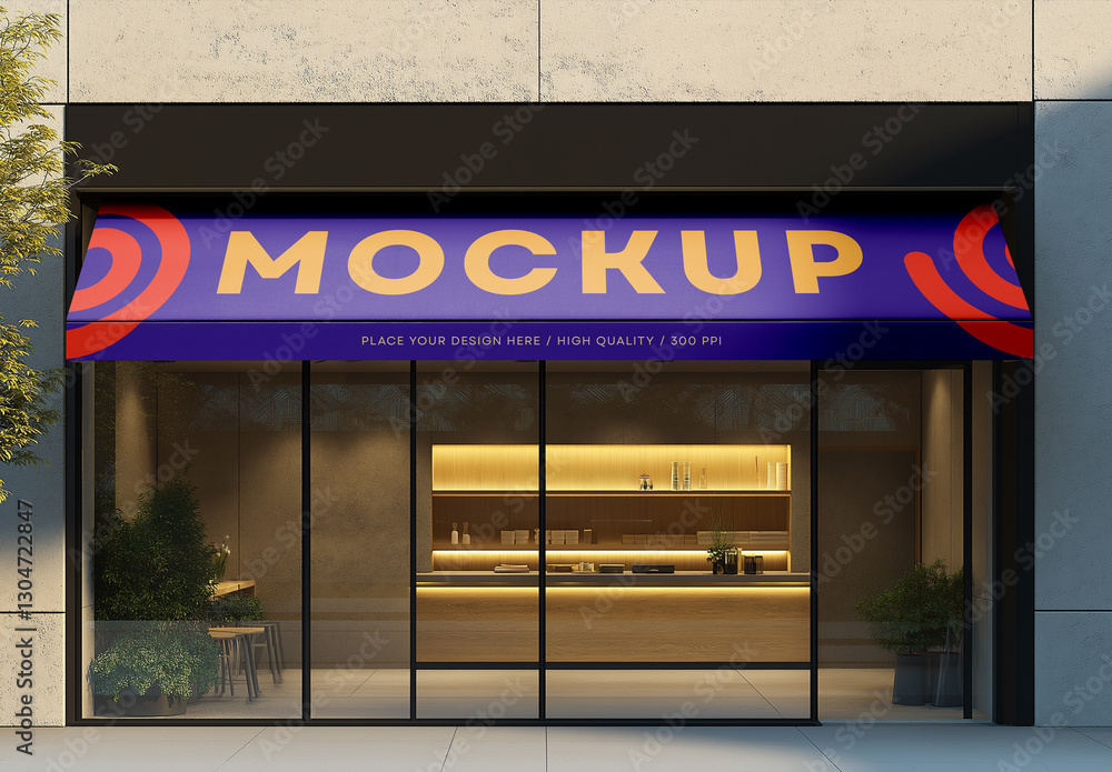 Storefront Awning Mockup – Realistic Street View Canopy Banner Template ...
