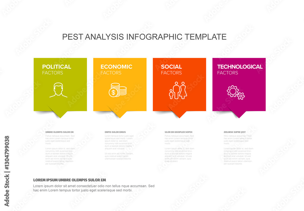 PEST diagram infographic template with four factors items - political ...