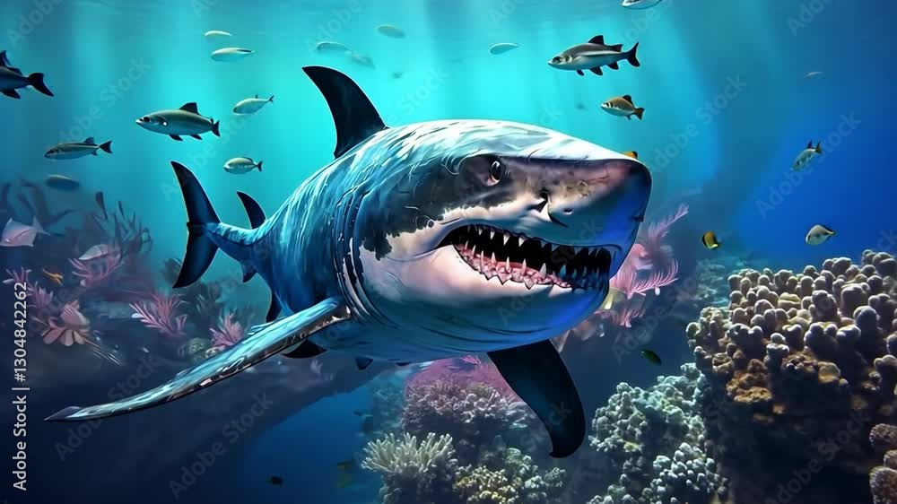 Ocean Predator: A Great White Shark swims gracefully in an underwater ...