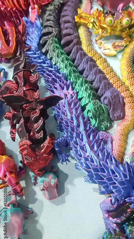 Creative multicolored models printed on 3D printer from molten plastic ...