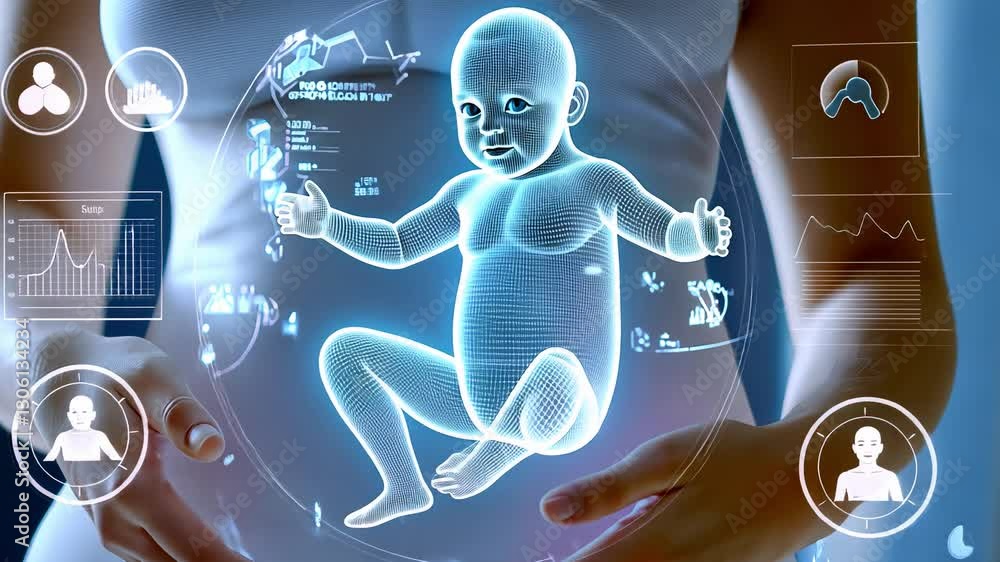 Holographic unborn baby in womb Stock Video | Adobe Stock