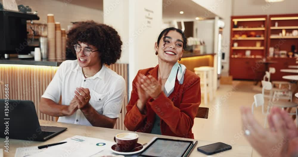 People, hands together and restaurant team in circle, sales goals and ...