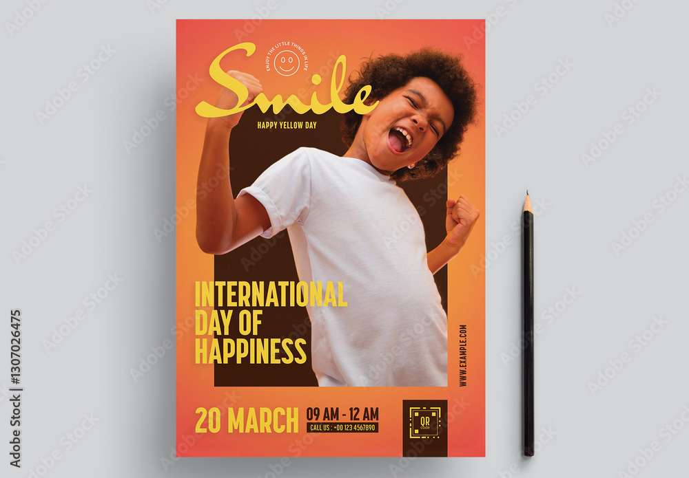 International Day of Happiness Flyer Layout with Yellow Accents Stock ...