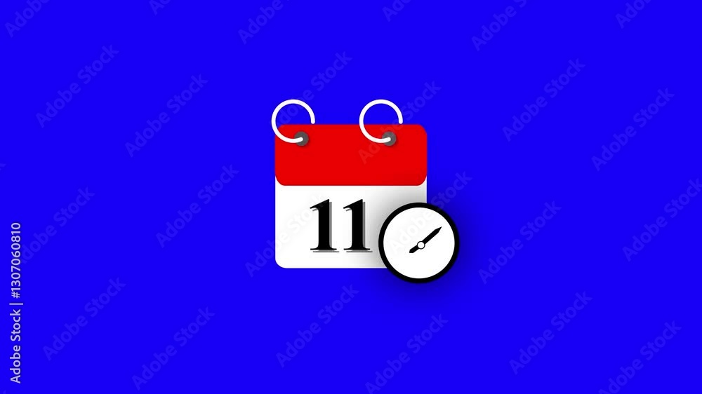 11 dates on the calendar page animation. Wall Clock timer icon 4k video ...