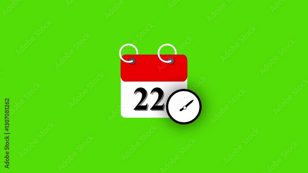 22 dates on the calendar page animation. Wall Clock timer icon 4k video ...