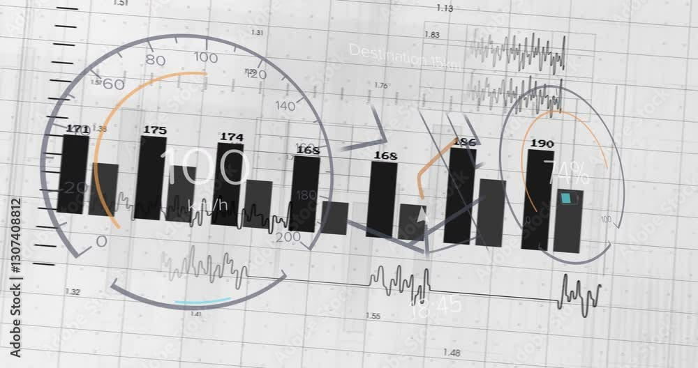 In school, animation of bar graphs and line charts on grid background ...