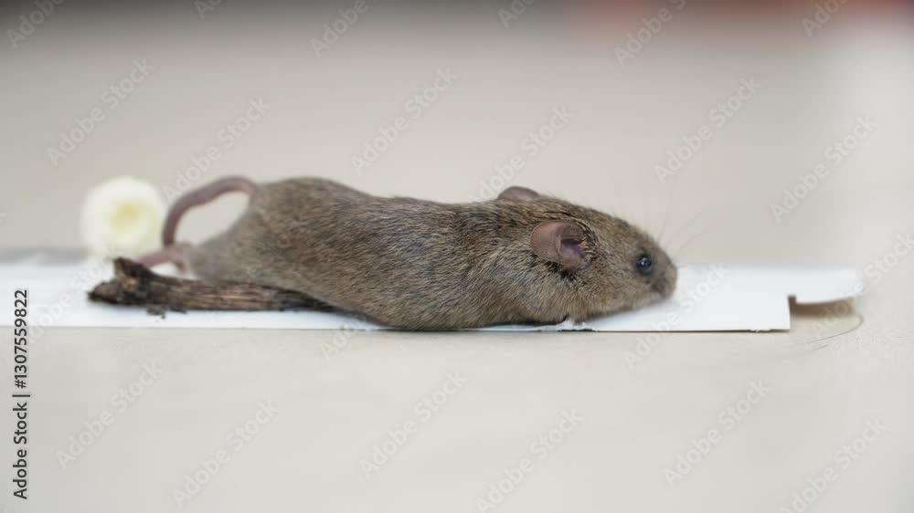 The mouse got caught in a super glue trap. A little mouse is caught in ...