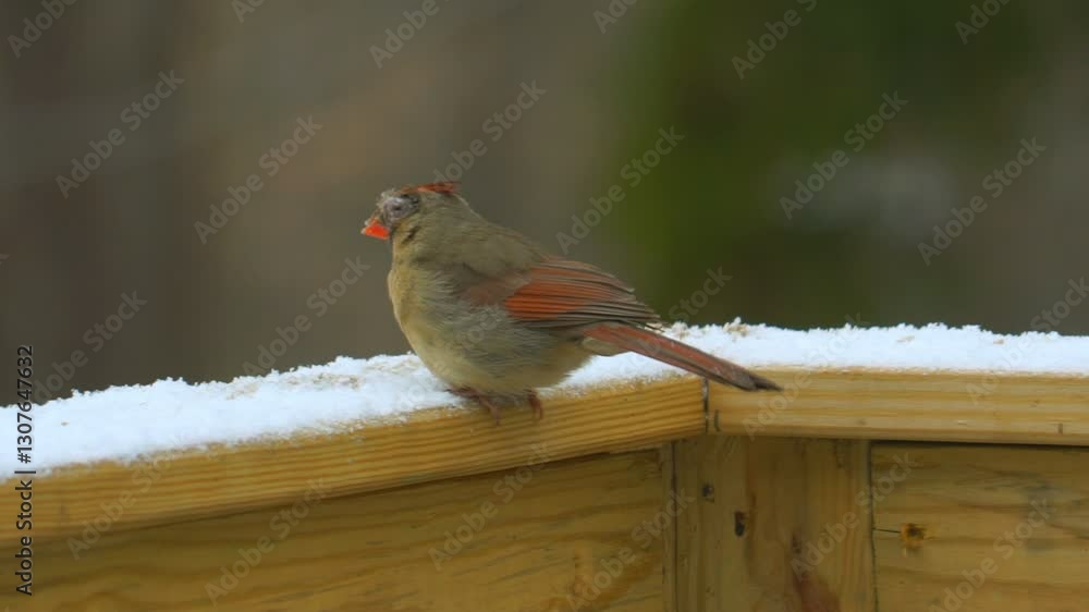 A female northern cardinal with severe facial deformities, either from ...