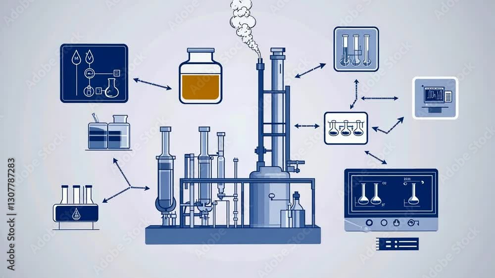 Chemical Process Illustration: A Detailed Diagram of a Complex Chemical ...