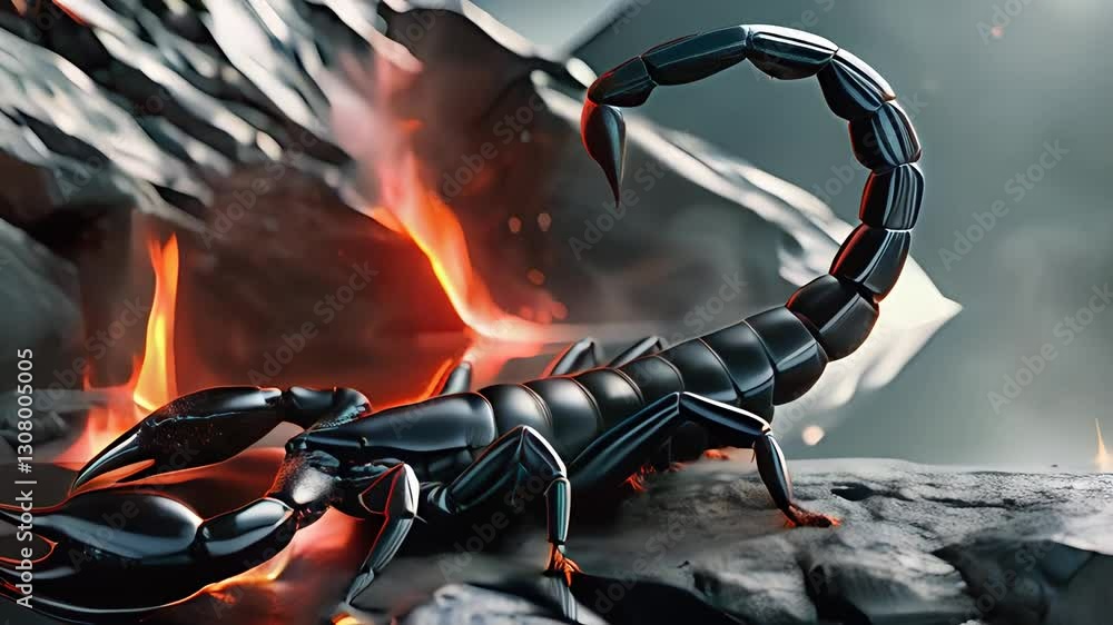 a highly realistic scorpion image made from glossy black obsidian glass ...