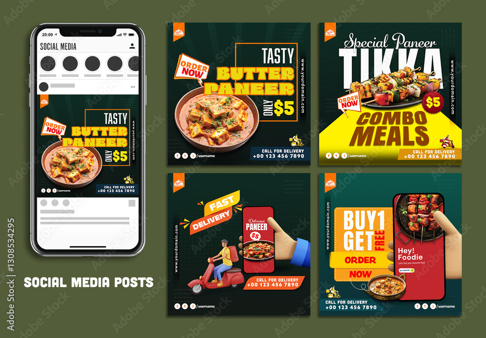 Food Social Media Editable Post Set with Discount Offers on Combo Meals ...