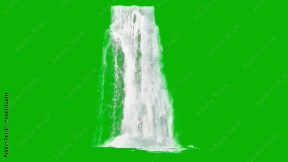 Waterfall on green screen, 3D realistic mountain water splash fall on ...