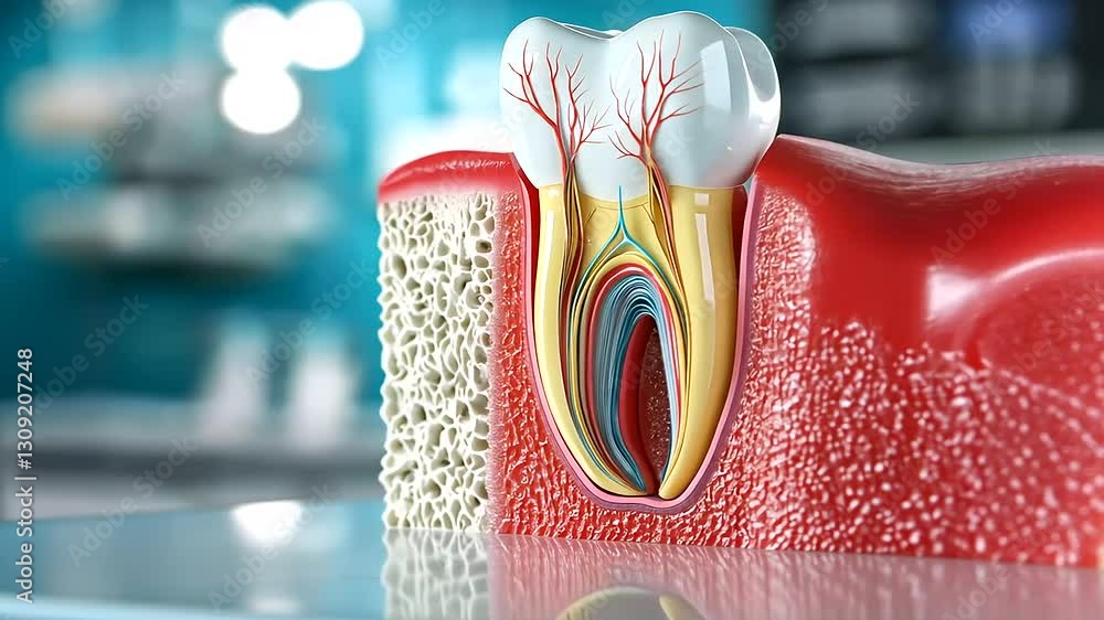 Anatomical illustration of a tooth cross-section inside the gums ...