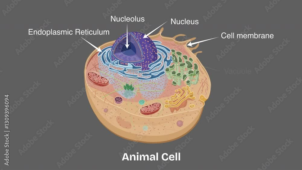 Animated diagram of a human and animal cell, showcasing its structure ...