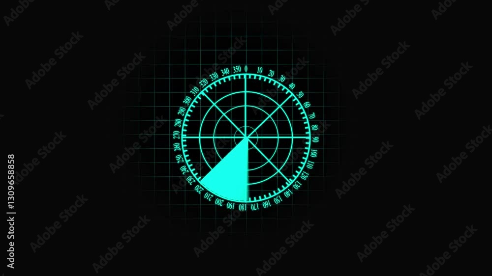 Radar screen animation on black background. Signal transmitted sonar ...