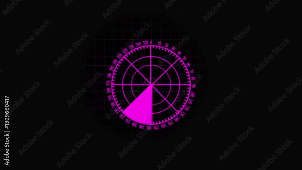 Radar screen animation on black background. Signal transmitted sonar ...