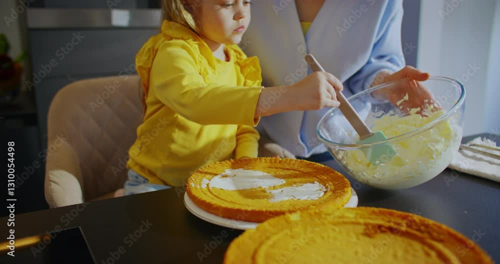 Delightful Family Baking Joyfully Making a Beautiful Cake Together as a Team and Family. Baking ...