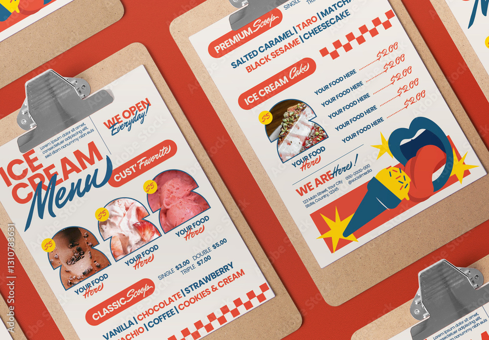 Red and Blue Retro Ice Cream Menu Food Menu Stock Template | Adobe Stock