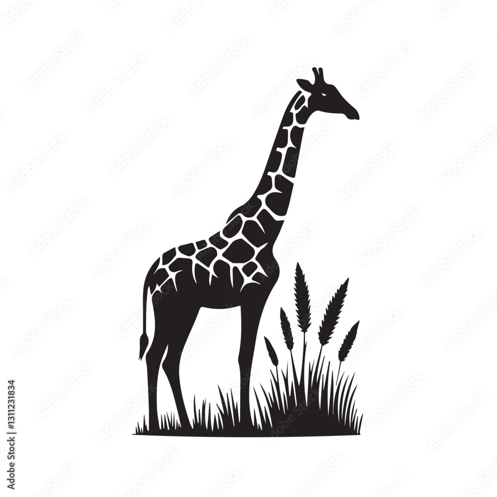 Poster giraffe silhouette vector illustration, Silhouettes set of ...