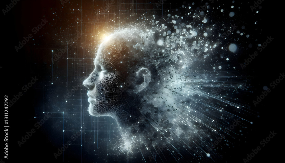 Photo & Art Print Consciousness A human head dissolving into particles of light, symbolizing the ...