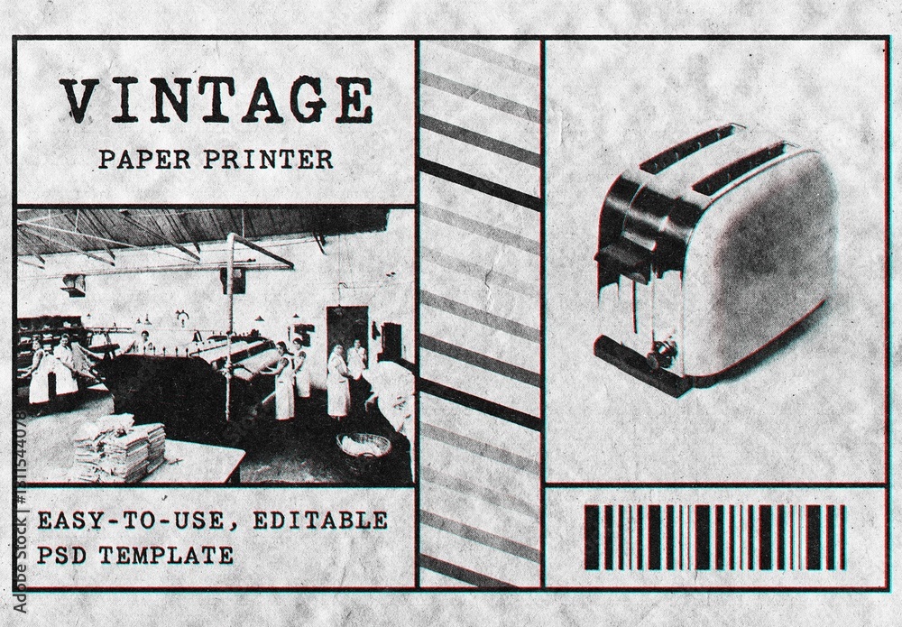 Vintage Paper Printer Design Effect Mockup Stock Template | Adobe Stock