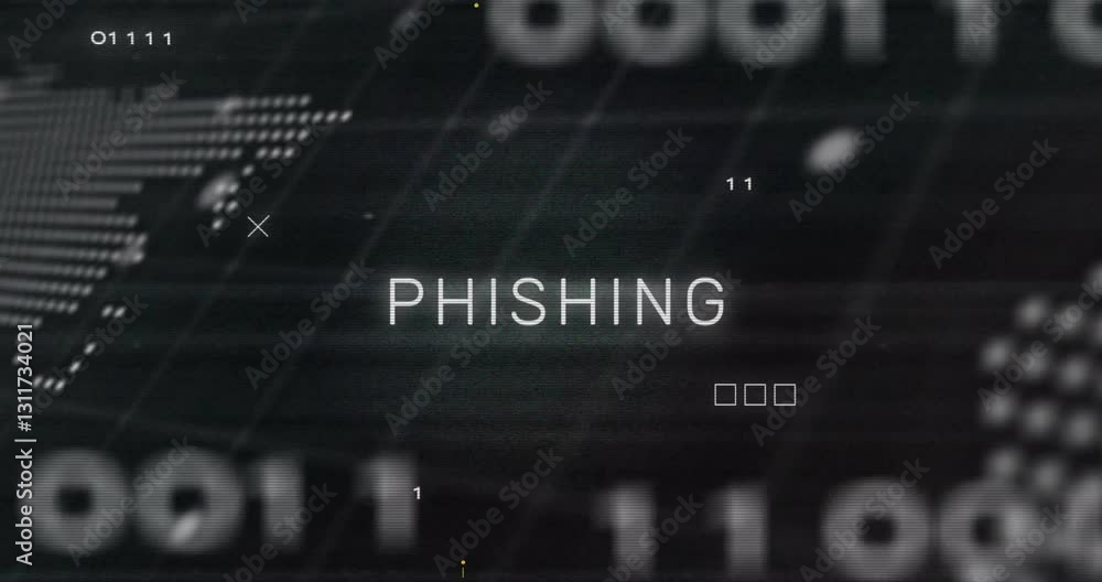 Animation of phishing text overlaying digital binary code and world map graphics Stock ビデオ ...