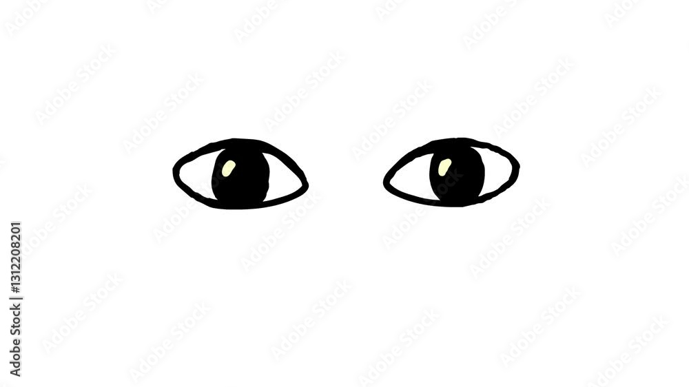 Eyes squint and look suspiciously, slowly to side. Hand drawn cartoon ...