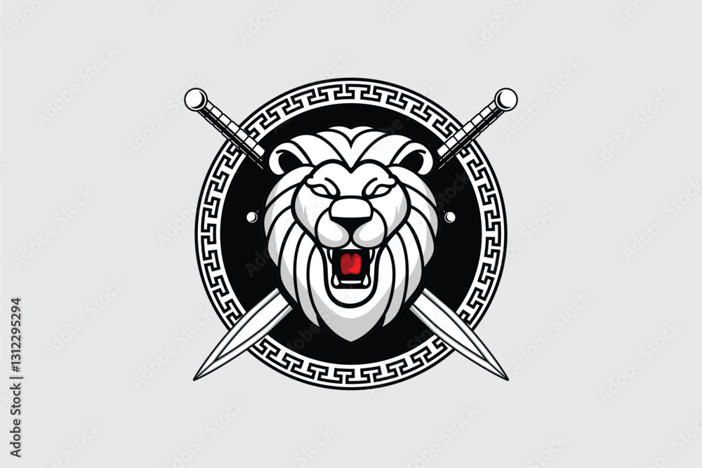 Poster Aggressive Lion head with cross sword logo design vector image ...