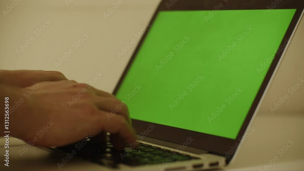 laptop,notebook, hand,keyboard typing,with green screen monitor,screen ...