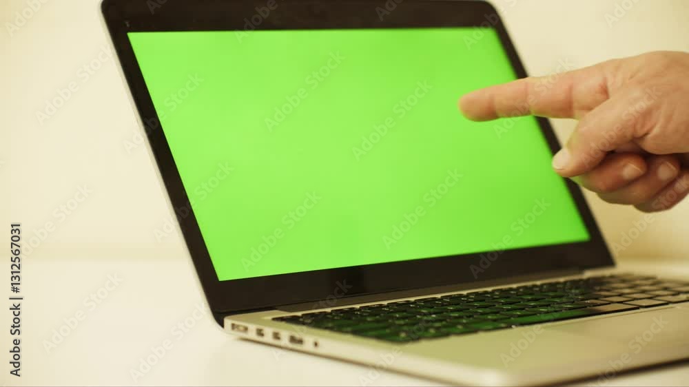 laptop,notebook, hand,keyboard typing,with green screen monitor,screen ...