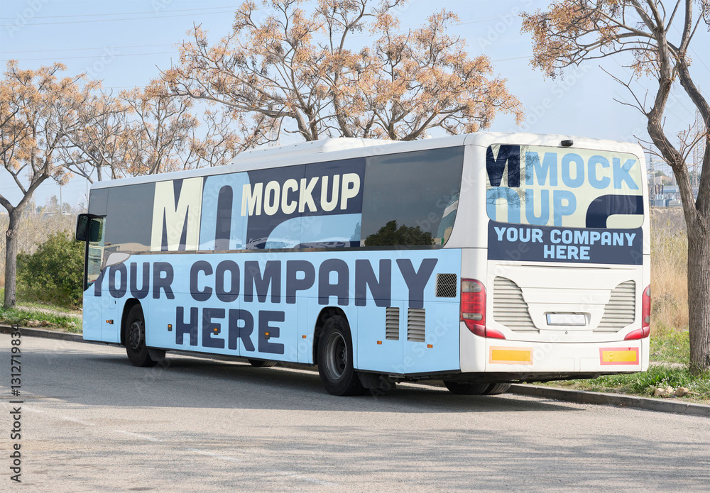 Bus Parked Under Trees in a Quiet Urban Area. Four spaces for your ...