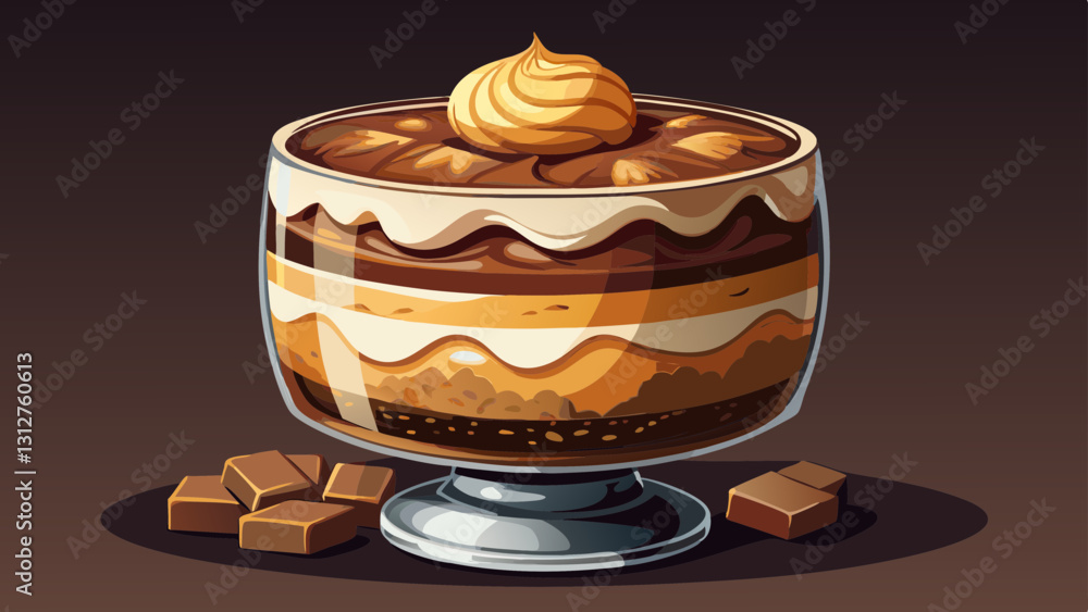 Poster A cross-section view of a chocolate trifle with caramel in a ...