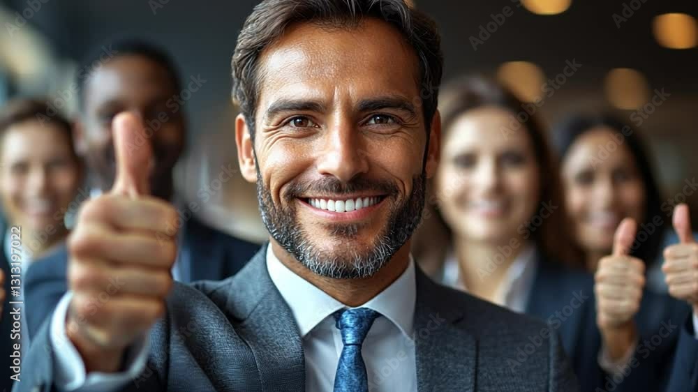 Leadership Approval: A confident leader smiles with approval as he ...