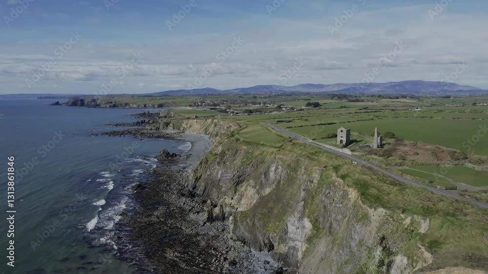 Ireland coast and industry ruins of old Copper Mine workings Waterford ...