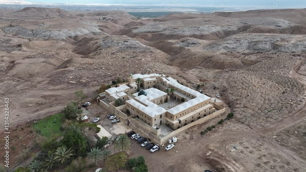 Nabi Musa Shrine in the Judean Desert An aerial view of the historic ...