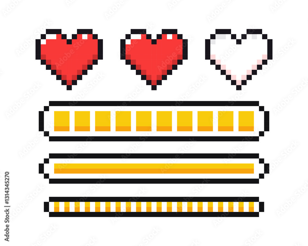 Poster 8 bit health heart bar, pixel art game life bar – Wall Art ...