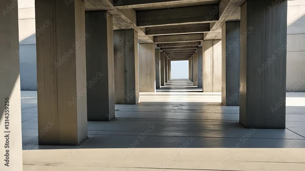 Concrete Pillars in an Industrial Architecture Space with a Minimalist ...