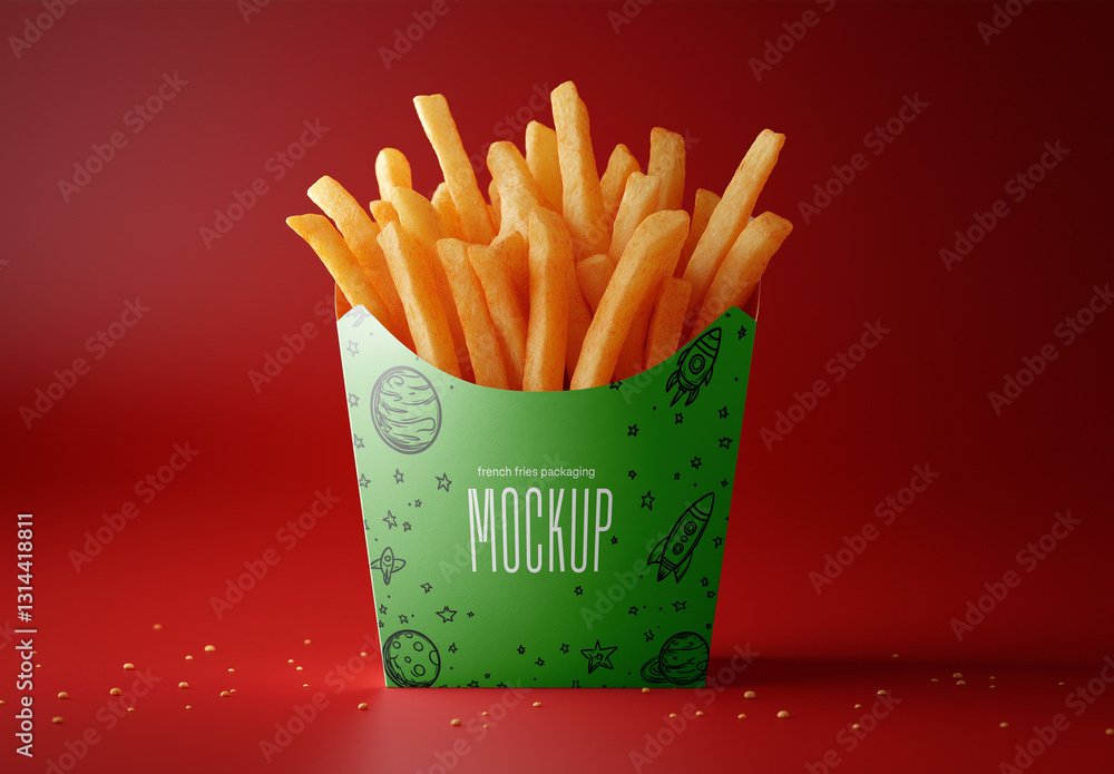 French fries packaging mockup, fast food branding template with crispy ...