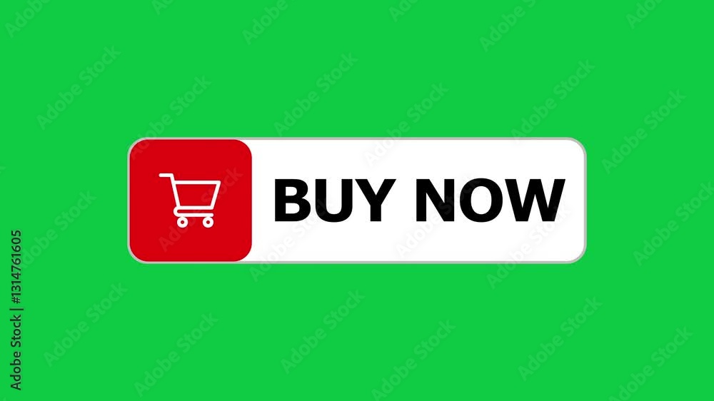 Green screen animation of buy now push button with pointer, simple ...