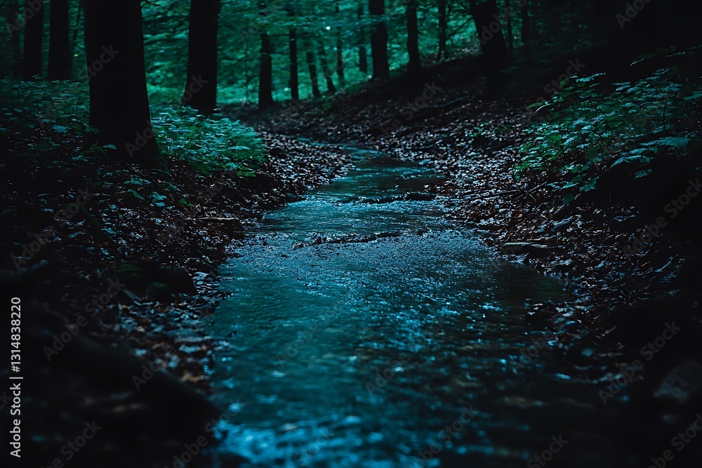 Poster Dark forest stream flows silently – Wall Art | UkPosters