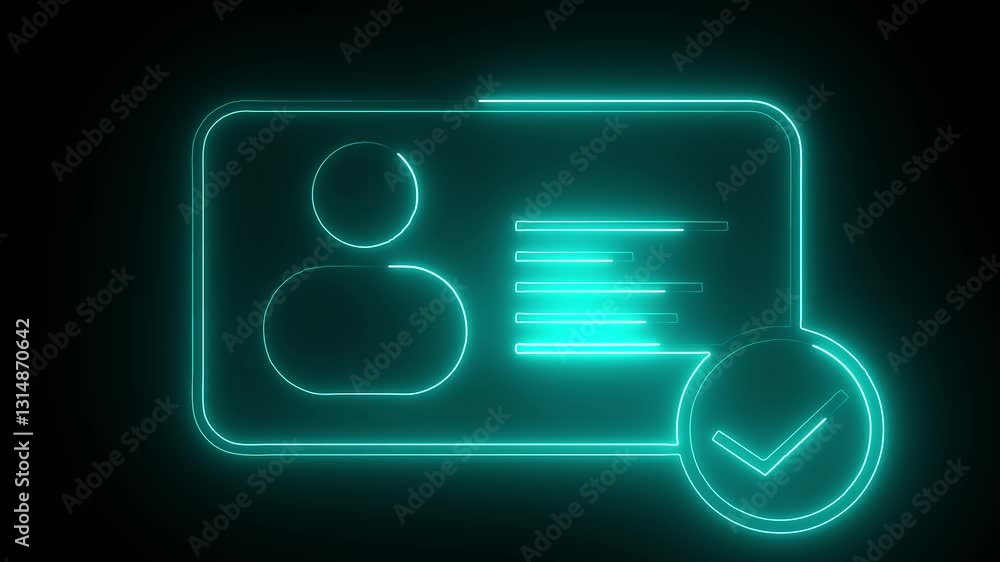 Neon ID Card icon animation. Neon Identification card outline icon ...