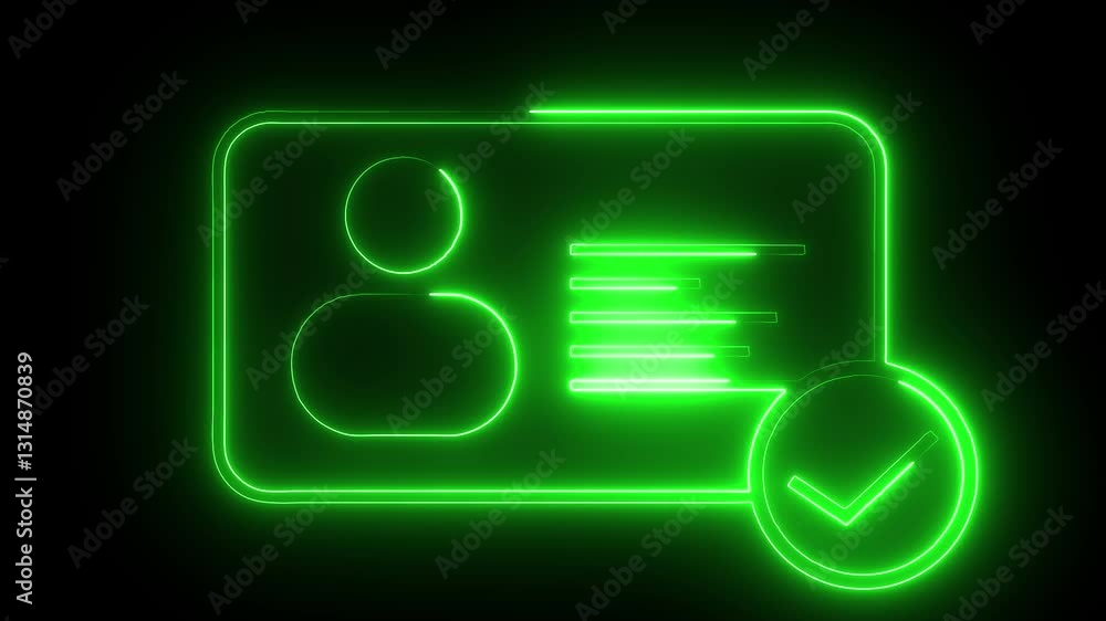 Neon ID Card icon animation. Neon Identification card outline icon ...
