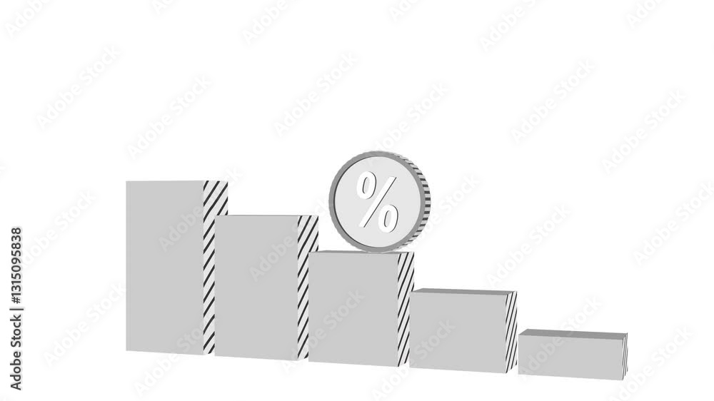 animated a coin with percent sign rolling from top to bottom of a graph ...