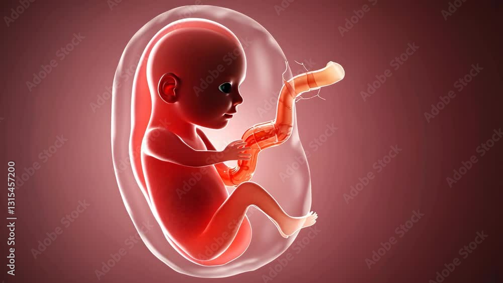 Realistic 3D illustration of a human fetus developing inside the ...